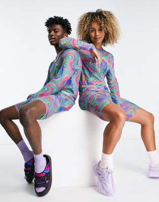 COLLUSION Unisex muscle fit long sleeve mesh t-shirt & legging short in ...