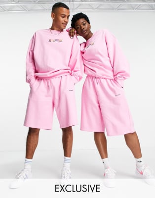 COLLUSION x EXIST LOUDLY Unisex oversized shorts & sweatshirt with print in pink | ASOS
