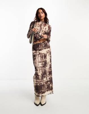 Conjunto de top y falda con estampado monocromático abstracto de malla ...