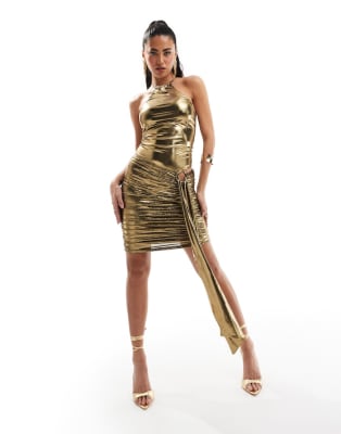 Conjunto dorado de minifalda y body con cuello halter de ASOS DESIGN | ASOS