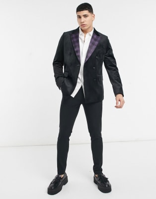Devils Advocate - Costume ajusté en velours à col contrastant | ASOS