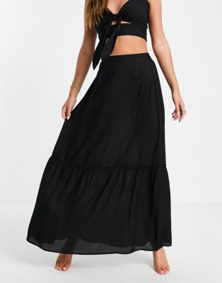 Esmee Exclusive beach tie front crop top set in black - BLACK | ASOS