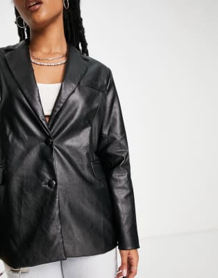 Extro & Vert Petite - Ensemble avec blazer oversize et pantalon large imitation cuir - Noir | ASOS