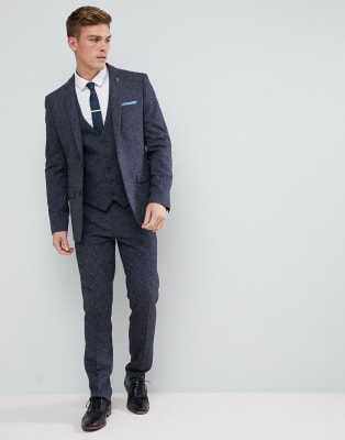 Farah Skinny Suit Jacket In Fleck In Navy | ASOS