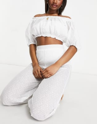 Fashion Union Exclusive crop beach top in white lace | ASOS