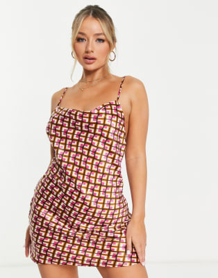 First Distraction The Label satin set in pink geo print | ASOS