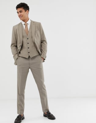 French Connection slim fit brown plain suit | ASOS