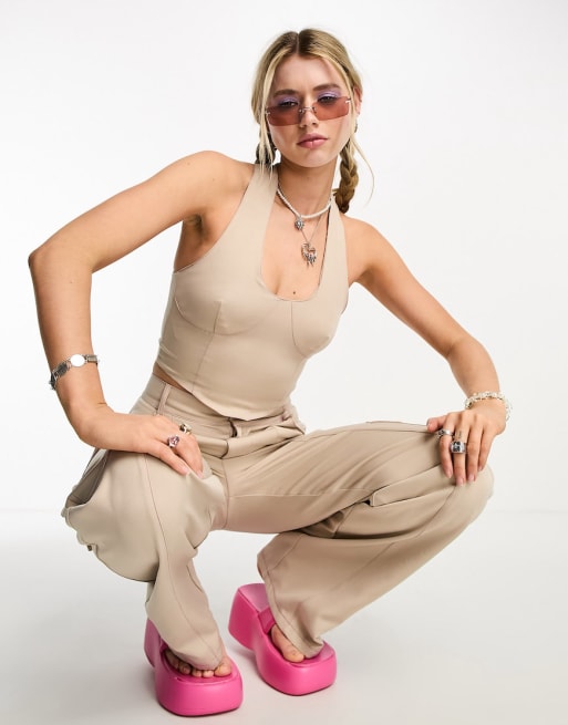 Heartbreak Co Ord With Contrast Stitch In Beige Asos