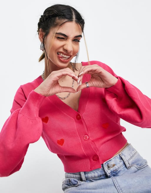Heartbreak knitted co-ord with heart embroidery in pink | ASOS