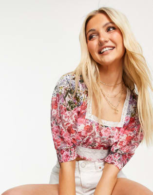 Hope & Ivy - Ensemble avec crop top à encolure carrée et jupe longue à finitions dentelle et ...