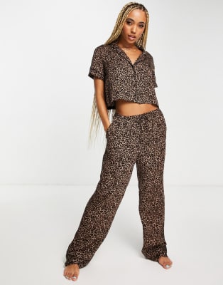 Hunkemoller satin boxy pyjama set in leopard print | ASOS