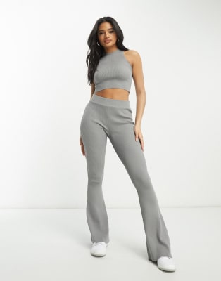I Saw It First seamless ribbed racer crop top and flared trousers co ...