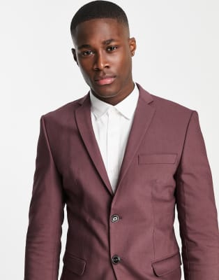 Jack & Jones Premium slim fit sateen suit in burgundy | ASOS