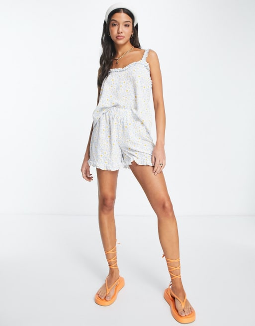 JDY - Ensemble caraco et short à volants - Bleu fleuri | ASOS