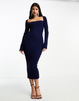 Kaiia - Ensemble robe bandeau mi-longue et boléro en maille - Bleu | ASOS
