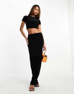 Kaiia slinkly crop top and maxi skirt co-ord in black | ASOS