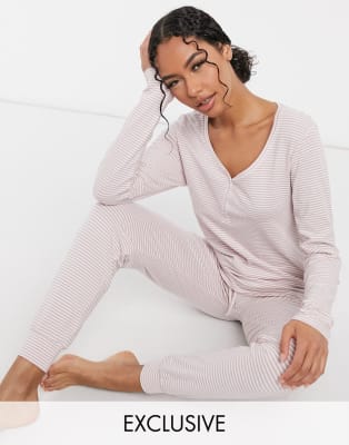 Lindex – Rosa exklusiv pyjamas av bomull med randigt mönster | ASOS