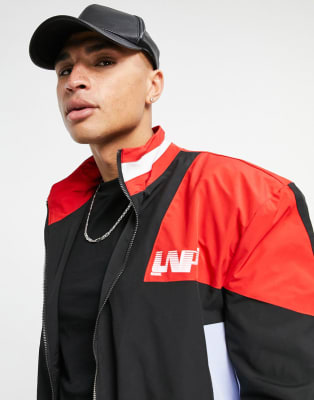 Liquor N Poker retro tracksuit set in black nylon with red and white ...