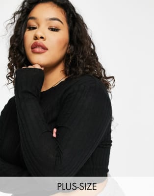 Loungeable Curve – Mixa & matcha – Svart mjukt ribbstickat set | ASOS
