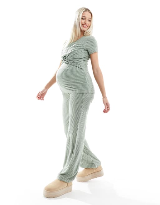 Mamalicious Maternity Over The Bump Ribbed Jersey Wide Leg Trouser And