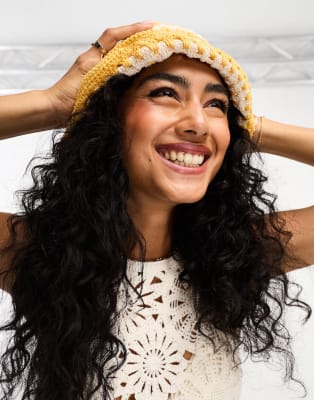 Mango crochet yellow hat & bag | ASOS