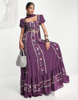 Maya floral and stripe embellished plum set | ASOS
