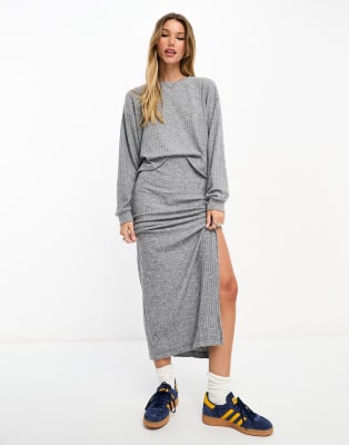 Miss Selfridge brushed cozy rib set in gray | ASOS