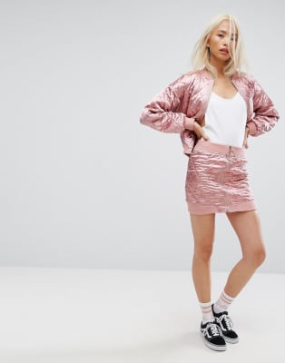 Missguided - Barbie - Combi-set met doorgestikte bomberjack en rok | ASOS