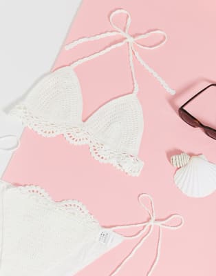 Missguided scallop crochet bikini set in white | ASOS