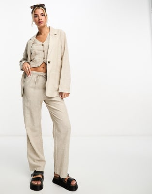 Monki 3 piece linen blazer, vest and pants set | ASOS