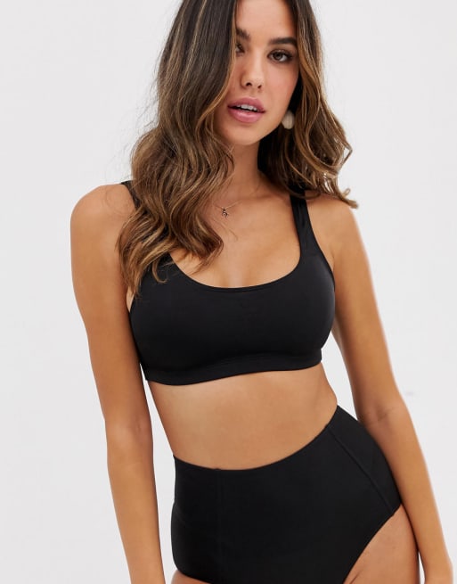 Monki mix & match scoop neck bikini set in black | ASOS