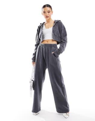 Murci exclusive cropped hoodie and wide leg trackies set in charcoal grey | ASOS