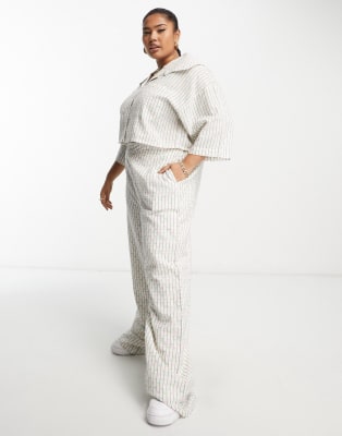 Native Youth Plus textured cotton cropped shirt and wide leg trousers ...
