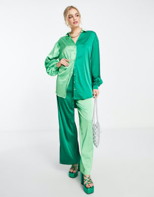 Never Fully Dressed - Ensemble chemise et pantalon effet color block contrastant - Vert | ASOS
