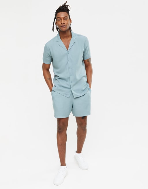 New Look co-ord short sleeve shirt and short in blue | ASOS