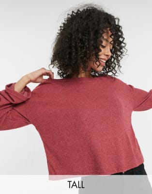 New Look Tall soft ribbed lounge co-ord in berry | ASOS