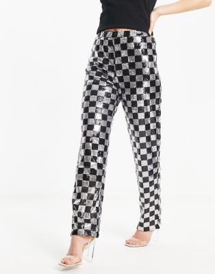 Noisy May - Ensemble à sequins avec caraco et pantalon - Carreaux noirs et argentés | ASOS
