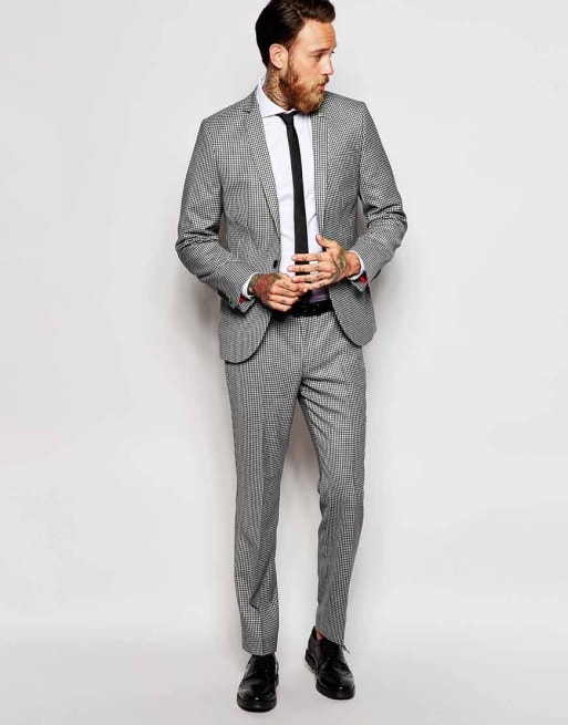 Noose & Monkey Grey Mini Check Suit in Skinny Fit | ASOS