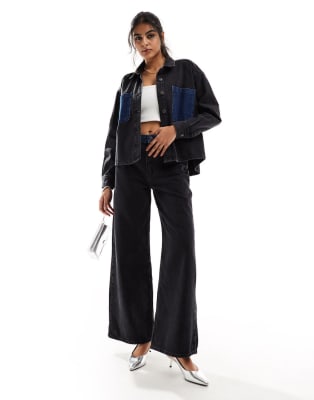 Object denim overshirt co-ord and wide leg jeans with contrast pockets ...