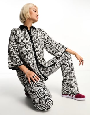 Object knitted oversized shirt and trouser co-ord in retro mono swirl ...