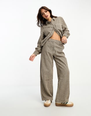 Object overshirt and wide leg pants set in brown check | ASOS