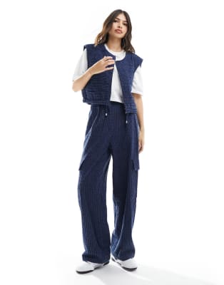 Object textured denim cropped gilet and cargo trouser co-ord in dark ...