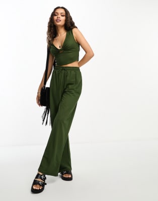 Only Petite cut out detail co-ord in khaki | ASOS