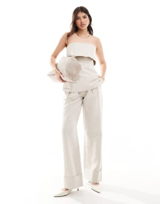 Pretty Lavish linen blend bandeau top and wide leg pants set in stone ...