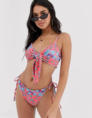 PrettyLittleThing bikini set in red ditsy print | ASOS