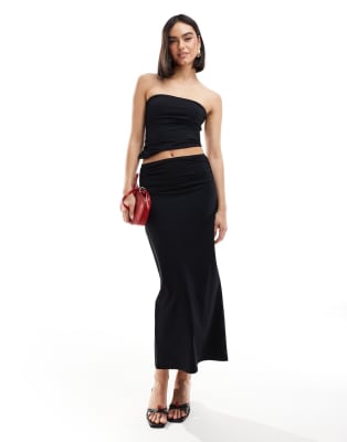 Pull&Bear polyamide second skin bandeau and skirt co-ord in black | ASOS