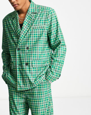 Reclaimed Vintage check print suit in green | ASOS