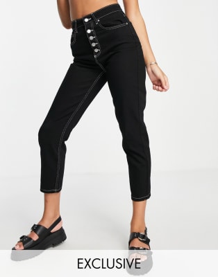 Reclaimed Vintage inspired denim jacket and jeans in black with white ...