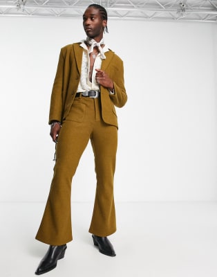 Reclaimed Vintage limited edition felt suit set in khaki | ASOS