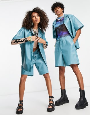 Reclaimed Vintage unisex PU set in blue | ASOS